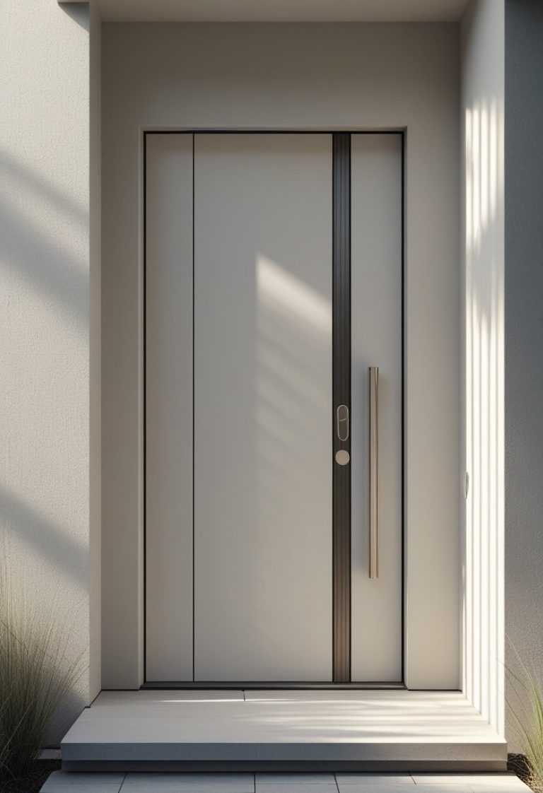 Minimal Entry Door Design with Vertical Handle Accent - Trionua