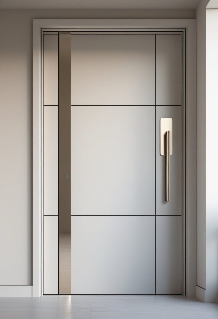 Minimal Entry Door Design with Vertical Handle Accent - Trionua