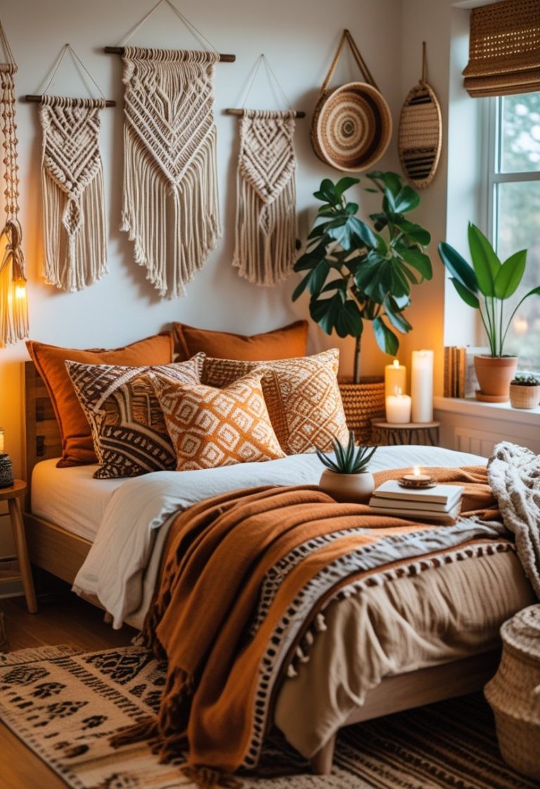 29 Cozy & Stylish Orange Boho Bedroom Designs - Trionua